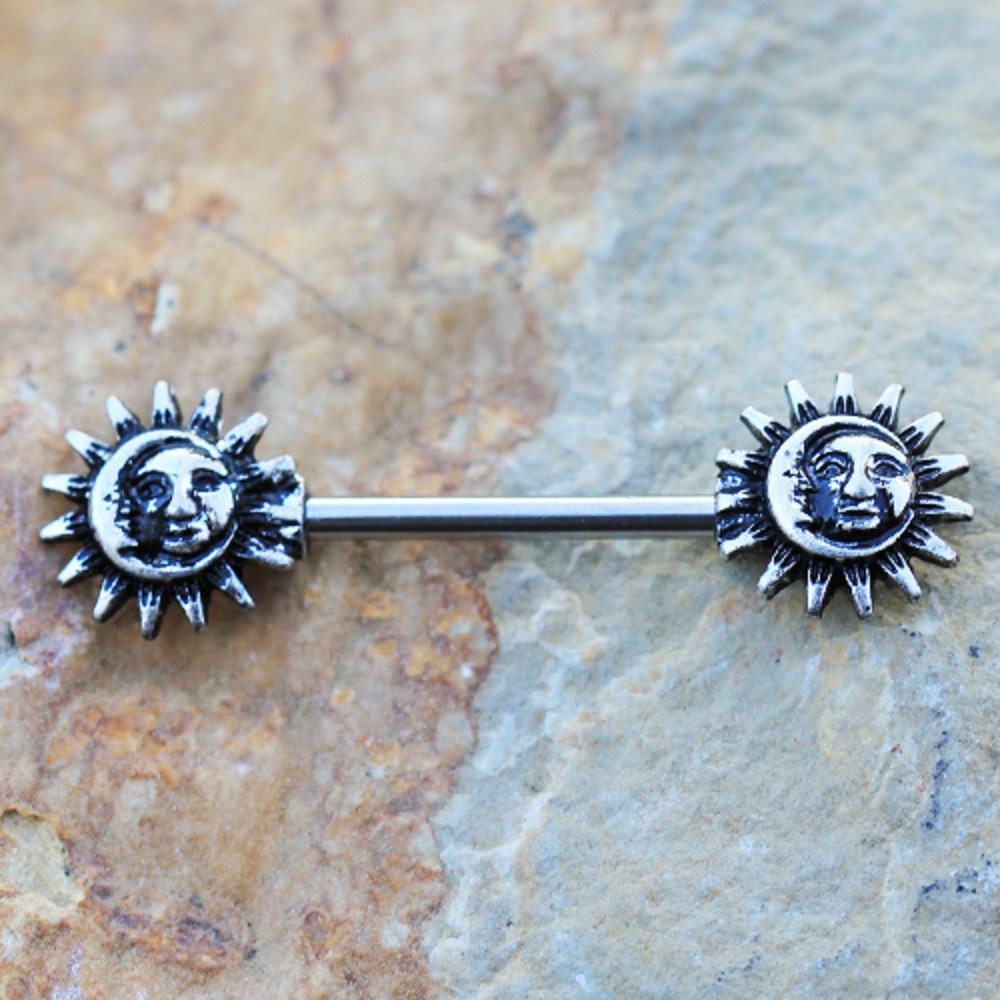 316L Stainless Steel Vintage Sun and Moon WildKlass Nipple Bar