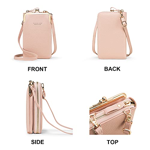 SUSIE ISLAND PU Leather Clasp Closure RFID Blocking Small Crossbody Cell Phone Bag Wallet with Credit Card Slots for Women (Blue)