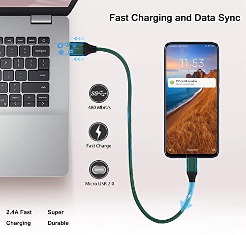 Short Micro USB Cable 3Pack 0.5FT/6inch Android Durable Premium Nylon Braided Fast Charging Sync Cord for Car,Power Banks,Roku TV Stick,4K Fire TV Stick,Chromecast,Samsung LG Phone Portable Charger