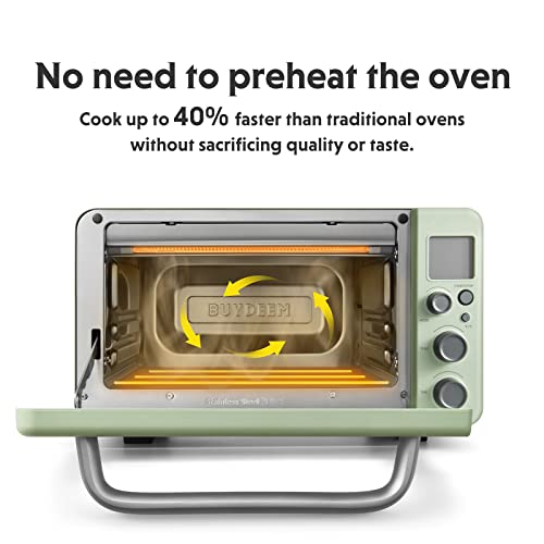 BUYDEEM T103 Multifunction Toaster Oven, No Pre-Heat Needed, 12QT 7-in-1 Mini Smart Digital Toaster Oven with Grill Rack and Baking Tray, 1600W (Cozy Greenish)