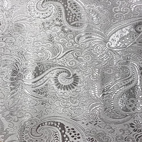 Brynn Silver Paisley Floral Brocade Chinese Satin Fabric by The Yard - 10054