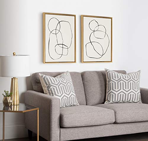 Kate and Laurel Sylvie Modern Circles and Going in Circles Framed Linen Textured Canvas Wall Art by Teju Reval, 2 Piece 18x24 Gold Abstract Wall Decor