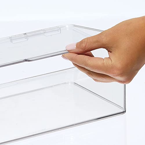 mDesign Plastic Household Storage Bin Box Organizer Container with Hinge Lid for Kitchen, Office, Bathroom, Bedroom, Hold Food, Snacks, Makeup, Toys, Work Supplies, Accessories - Clear