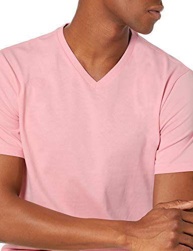 Amazon Essentials Men's Slim-Fit Short-Sleeve V-Neck T-Shirt, Pack of 2, Light Pink/White, Large