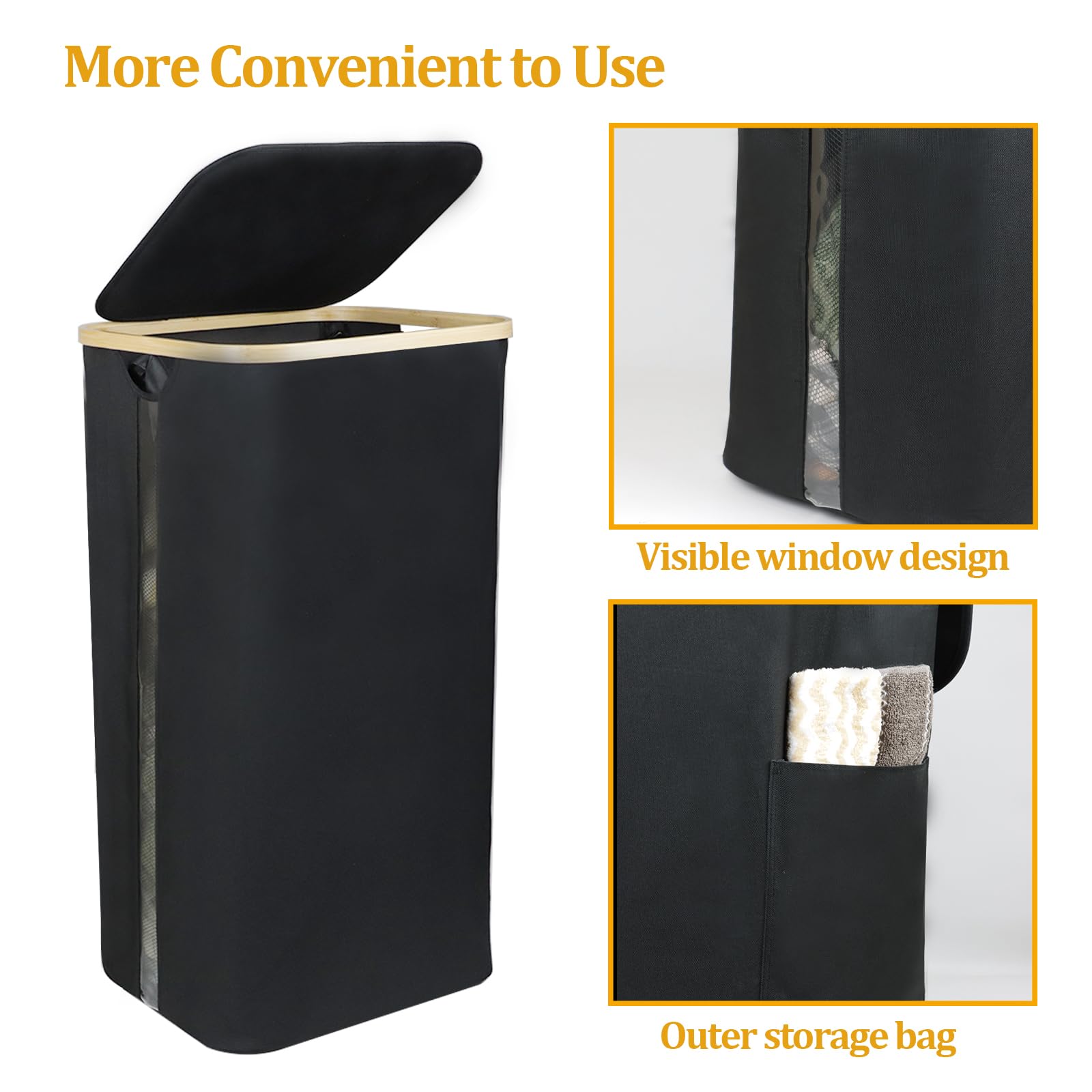 Laundry Basket with Lid, 100L Large Laundry Hamper with Lid & Removable Bag, Foldable Dirty Clothes Hamper with Bamboo Handles, Visible Clothes Basket Organizer for Bedroom, Bathroom & Laundry Room