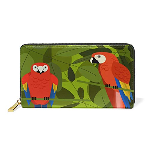 Cute Jungle Parrot Bird Leather Womens Zipper Wallets Clutch Coin Case