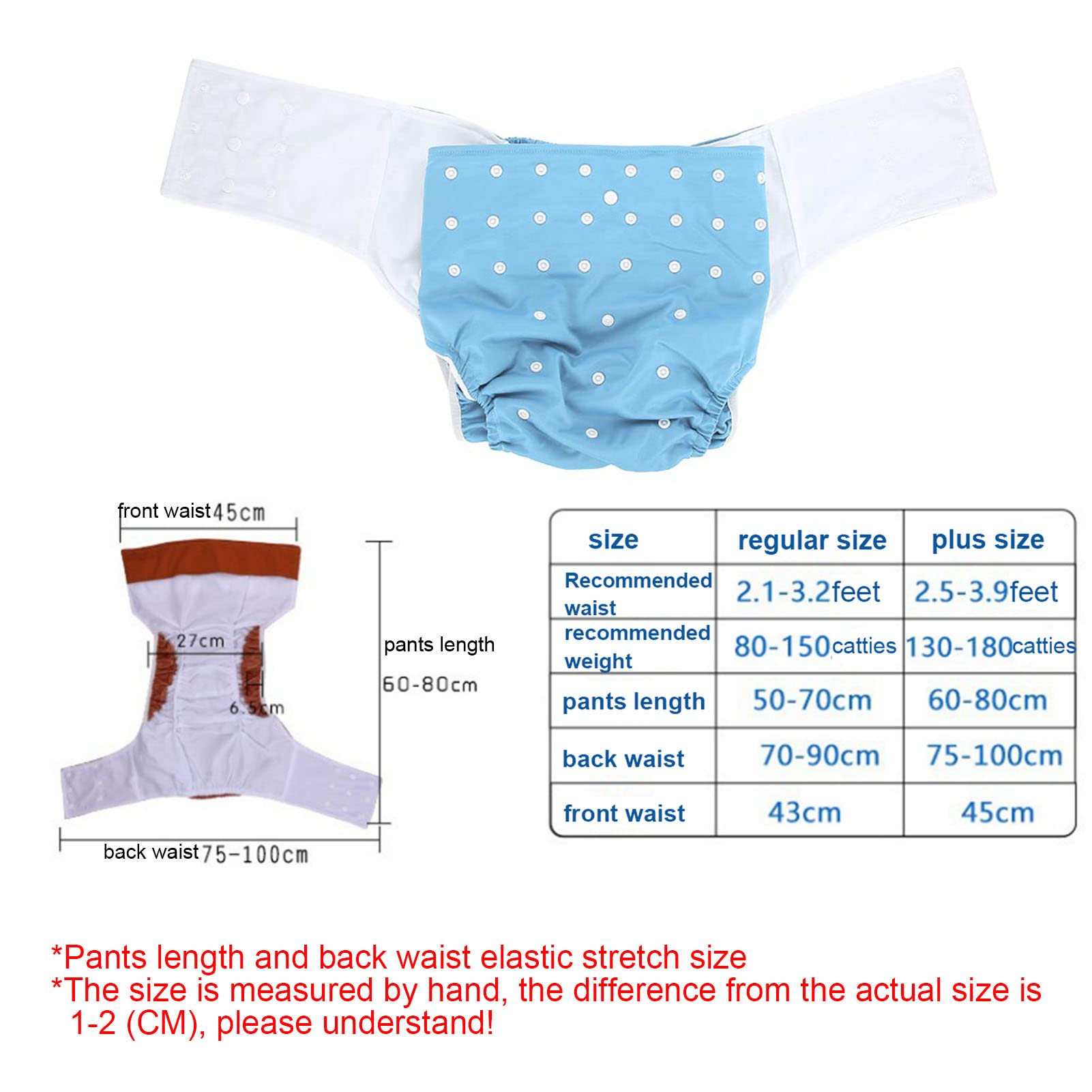Cloth Diapers for Adults,Adult Pocket Diaper, Fleece Cloth AdjustableNappy Pant Prevent Side Leakage Washable Reusable Diaper Pants for Incontinence Care (Light Blue)