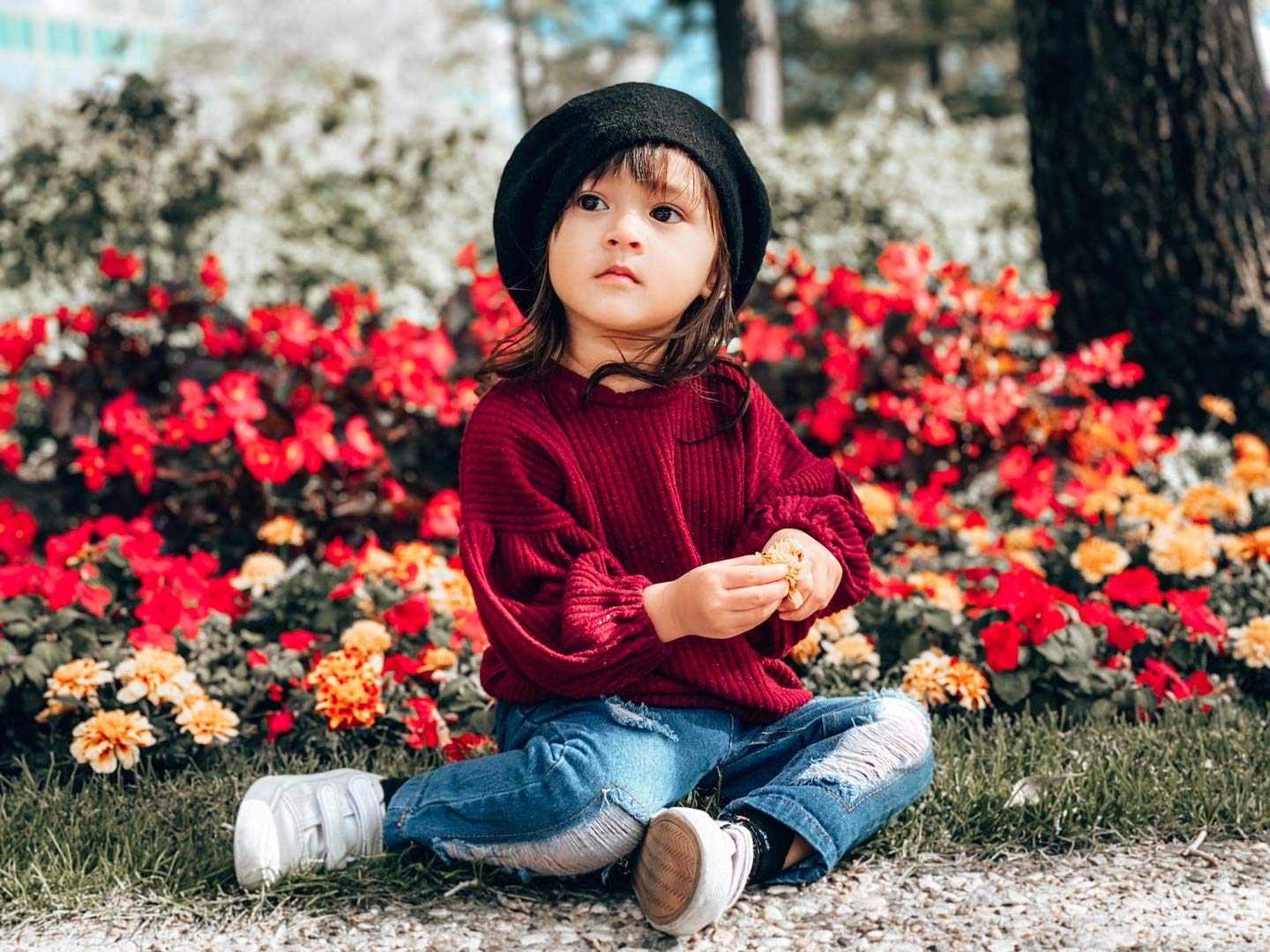 GRNSHTS Baby Girls Loose Long Lantern Sleeve Knit Sweater (A Wine, 18-24 Months)