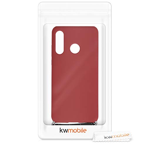 kwmobile Crossbody Case Compatible with Huawei P30 Lite - TPU with Silicone Coating Cover with Neck Cord Lanyard Strap - Dark Red/Black