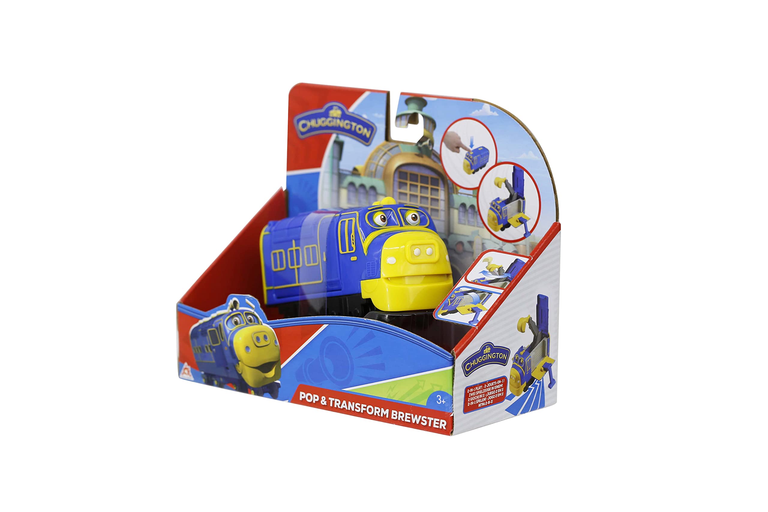 Chuggington - Pop and Transform Chuggers – Brewster - 5" Transforming Train Toy - Free-Rolling Wheels - Birthday Gift for Preschool Kids Age 3 and Up - Fun for 3 4 5 Year Old Boys and Girls