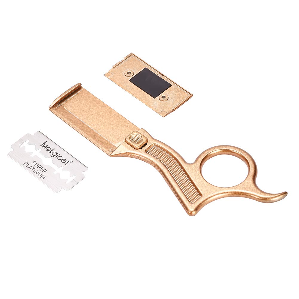 Yintal Men Shaving Straight Razor,Barber Tools Salon Manual Shaver Beard Hair Trimmer razors,Metal Replaceable Blades Clipper Holder (Gold)