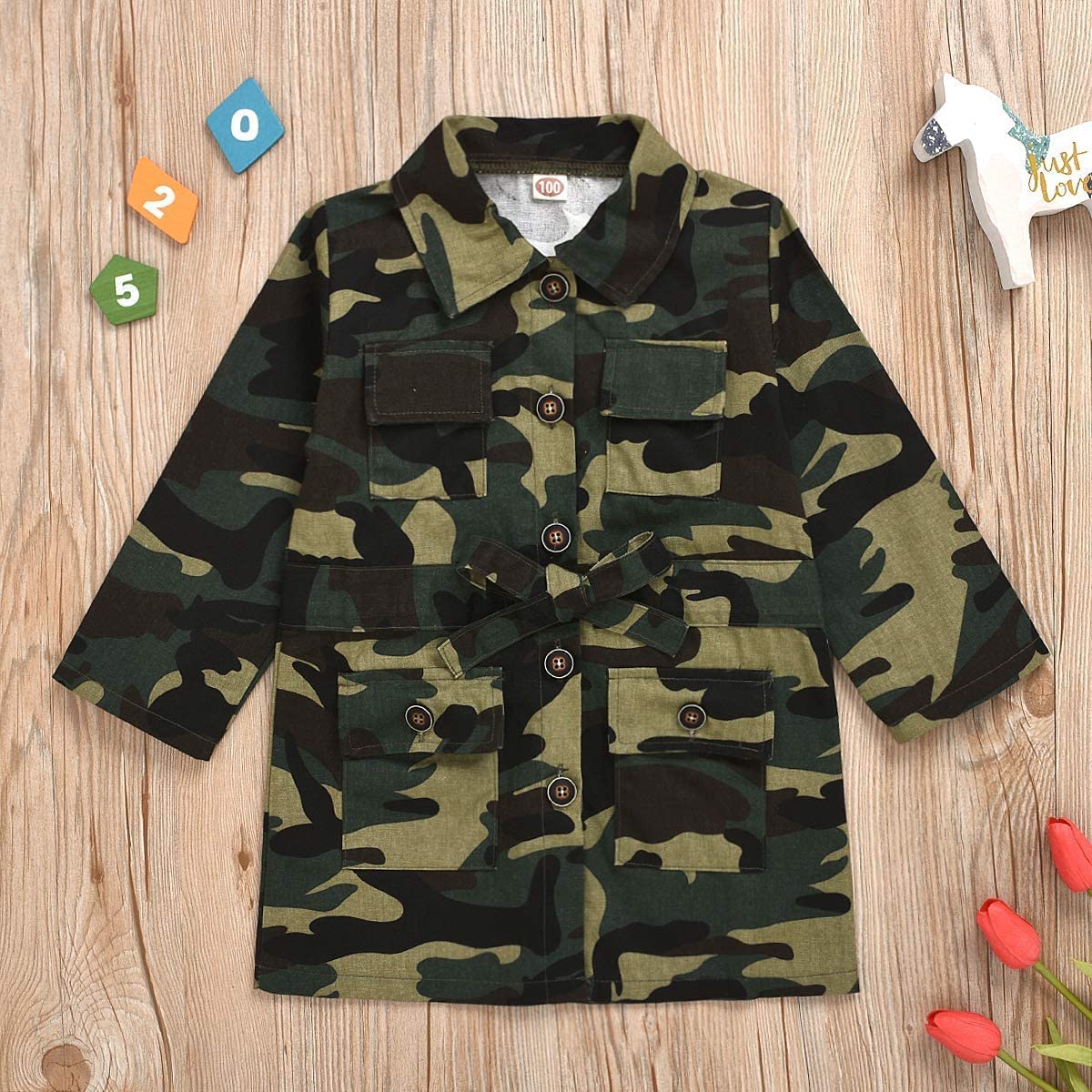 BOIZONTY Toddler Kids Baby Girl Camouflage Jacket Coat Casual Denim Windbreaker Button Down Outerwear Winter Fall Outfit Clothes (Camouflage,4-5 Years)