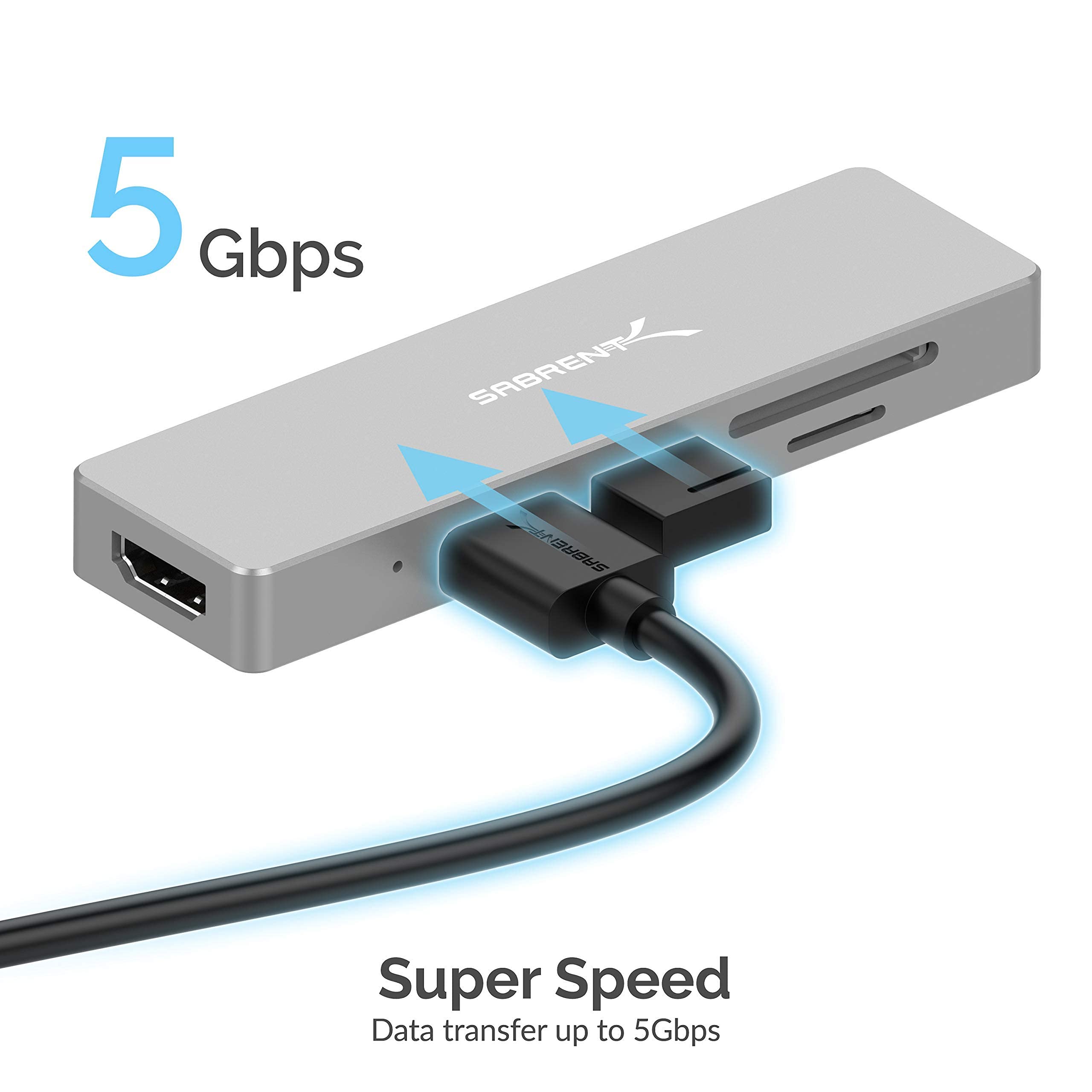 SABRENT 5 in 1 USB C Multi-Port HUB + [3-Pack] 22AWG Premium 3ft USB-C to USB A 3.0 Sync and Charge Cables