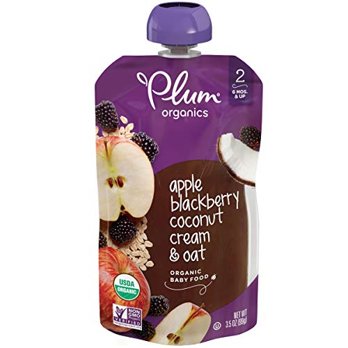 Plum Organics Stage 2 Organic Baby Food - Apple, Blackberry, Coconut Cream, and Oat - 3.5 oz Pouch - Organic Fruit and Vegetable Baby Food Pouch