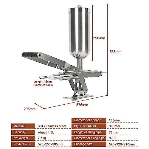 Commercial Churro Filler, 4.5L Manual Churro Maker Machine, Core Diameter: 6 mm, Stainless Steel Fruit Donut 商用油条灌装机,4.5 升手动油条制造机,芯直径:6 毫米,不锈钢水果甜甜圈灌装机,适用于餐厅、自助餐厅、面包店、家庭Filling Machine, for Restaurant