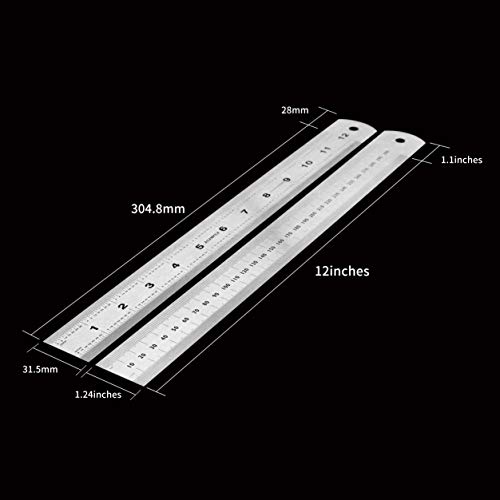 ACXMKEX 12 Inch Stainless Steel Ruler, 1 Pack Metal Ruler, Machinist Ruler with Centimeters And Inches - 1/64, 1/32, mm and .5 mm Metric Ruler