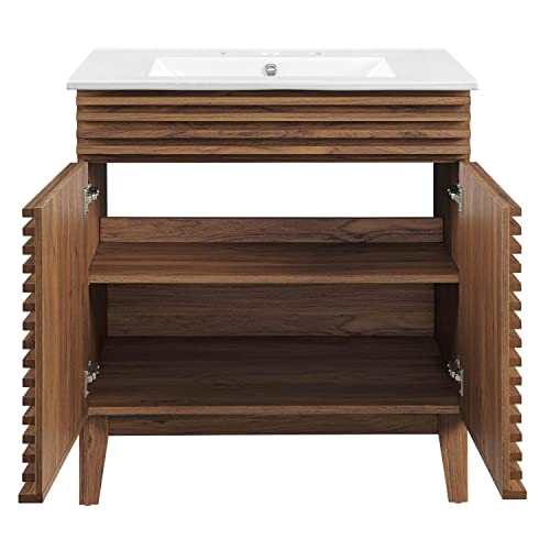 Modway Render 30" Bathroom Vanity with Sink in Walnut White