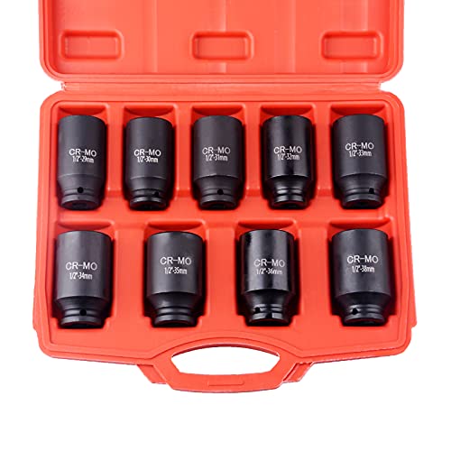 9 Pcs Axle Nut Hub Impact 1/2" Drive Socket 29 30 31 32 33 34 35 36 38mm Socket Set