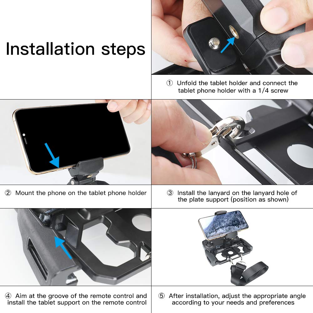RCGEEK Tablet Stand Compatible with DJI Mavic Mini 4K / Air 3 / Mini 2 / Mini 2 SE/Mini 3 Pro/Air 2 / Mavic 3/ Air 2S Drone Remote Controller 4-11 inch Foldable Tablet Holder with Neck Lanyard