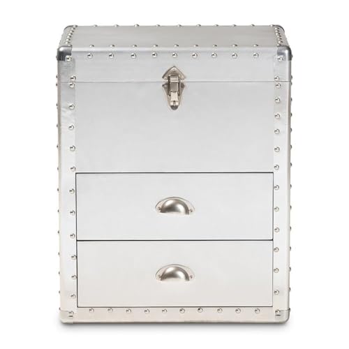 Baxton Studio Serge French Industrial Silver Metal 2-Drawer Accent Storage Chest