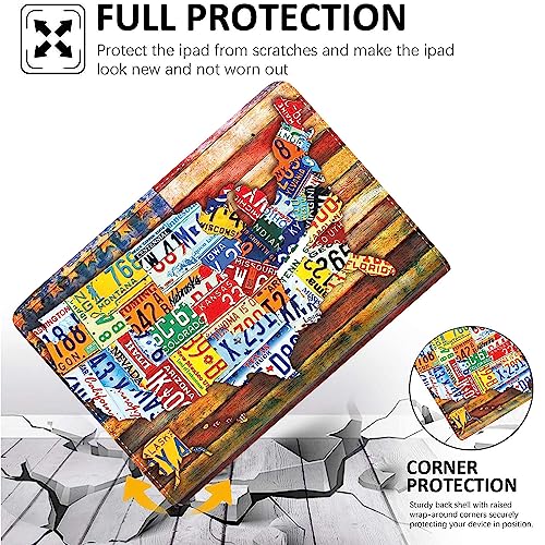 Case for iPad Pro 11 Inch 4th/3rd/2nd/1st Generation 2022/2021/2020/2018, Multi-Angle Smart Stand Cover Auto Sleep/Wake Fit iPad Air 4/5,Vintage American Flag License Plate
