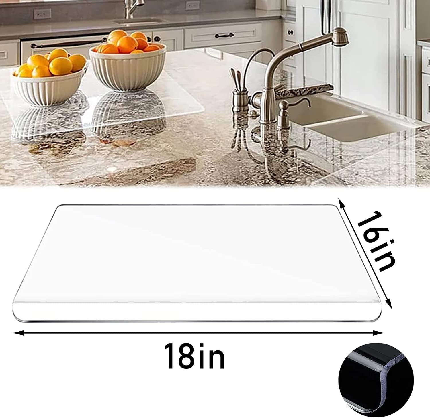 Acrylic Cutting Boards for Kitchen Counter, 18 x 16 Inch Clear Cutting Board for Countertop with Lip, Non Slip Cutting Board Countertop Protector for Home Restaurant (18"x16")