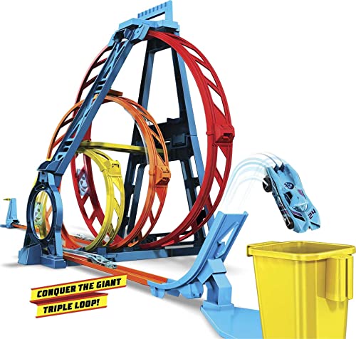 Hot Wheels Track Builder Playset Triple Loop Kit, Multiple Configurations, Connects to Other Sets, 1:64 Scale Toy Car