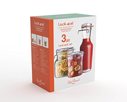 Luigi Bormioli Lock-Eat 3 Piece Jar Set 25.25 oz, 50.75 oz, 34 oz, Set of 3, Clear