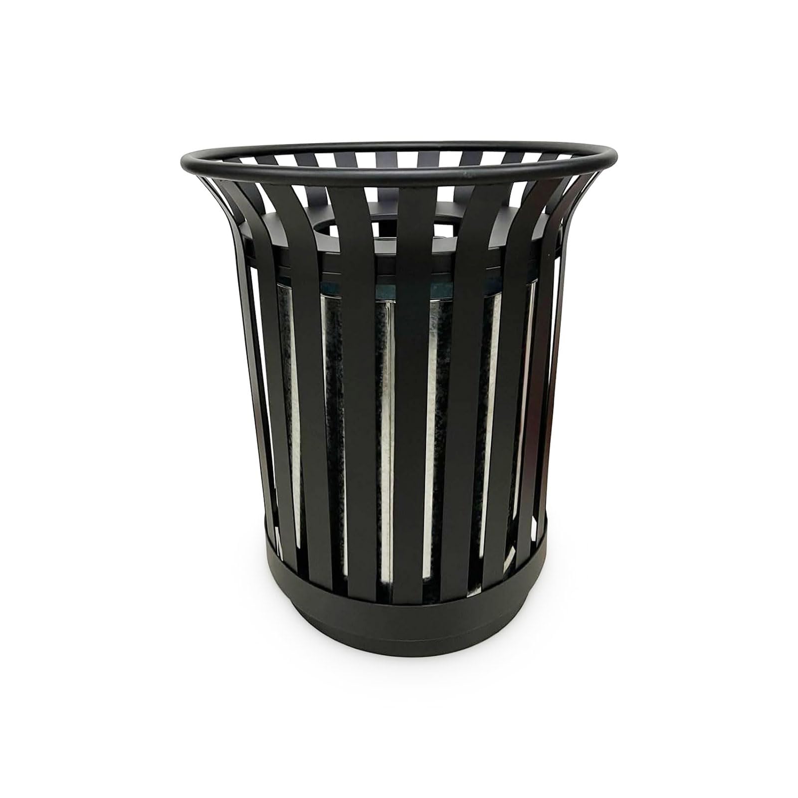 Anxeit Outdoor Metal Slatted Trash Receptacle,Waste Receptacle,Commercial Trash Cans,Zone Round Garbage Bin,Square Hotel Street Patio Indoor Metal Stan (Large - Black)