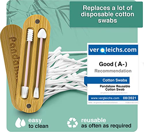 New: PandaBaw® 2 x Reusable Cotton Swabs [Extra Soft] - Silicone Qtip, Reusable Qtips for Ears, Makeup & Travel - Zero Waste Products Reusable Ear Swabs - Eco Friendly Qtips [Pink] - Easy to Clean