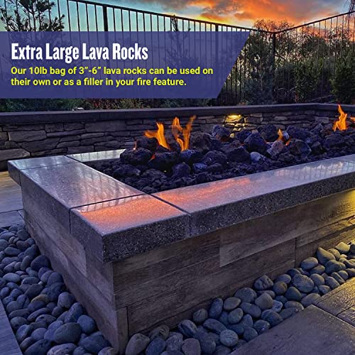 American Fireglass Extra Large Lava Rock, 3" - 6" | Use in Fireplace, Fire Pit or Bowl | Outdoor & Indoor Volcanic Rock for Natural Gas or Propane Fires | Decorative Landscaping | 10 lb Bag