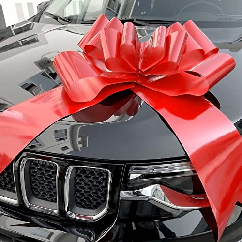 Large Red Car Bow Ribbon 23 Inchs- Decoration Wrap for Birthday, Wedding, and Giant Presents- Come with Two Suction Cup (Red)