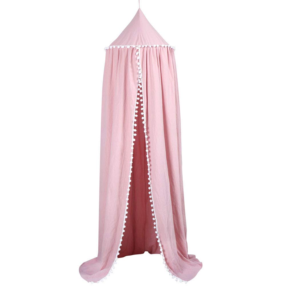 Uaugh Crib Canopy, Princess Bed Canopy for Kids Baby Bed, Round Dome Kids Castle Game Tent and Perfect House Decoration (Pink)