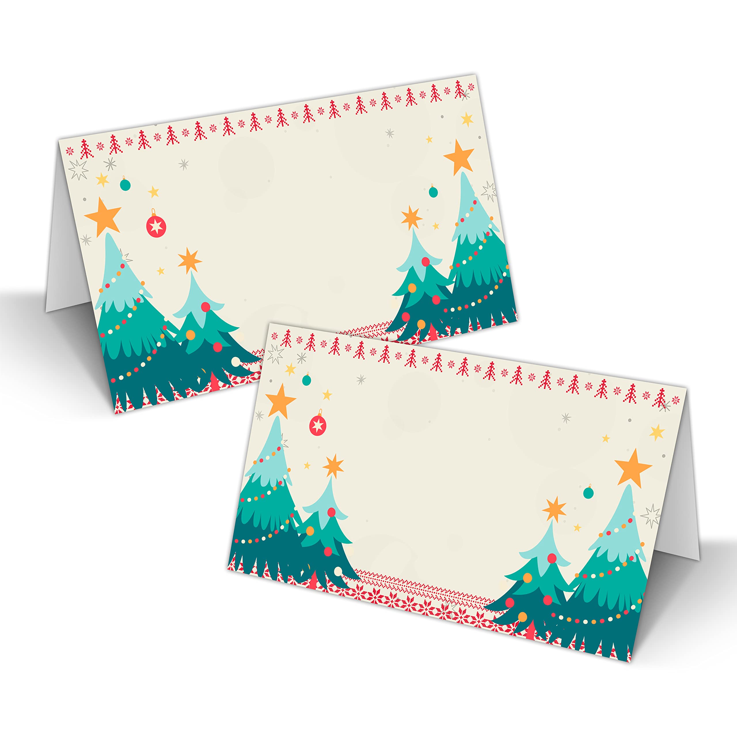 Christmas Table Place Cards, Xmas Blank Seating Place Card for Table, 25 Pack Buffet Food Tent Labels, Double Design Name Cards, Scored for Easy Folding, Christmas Party Decorations(07)