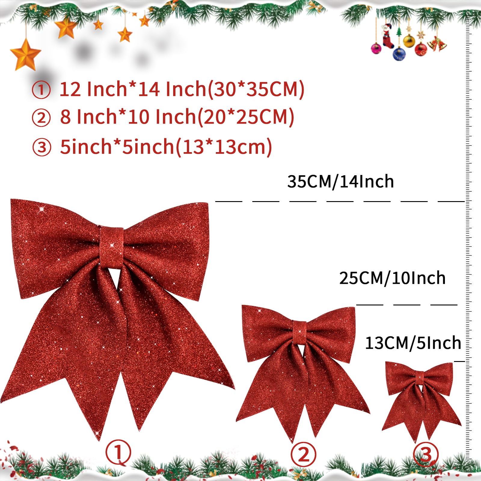 TONIFUL 12x14 Inch Glitter Bow Pink Shiny Christams Bow for Home Party Wedding Indoor Decoration， Gift Wrapping Accessories, Christams Whreath Bow DIY Handcraft Bow