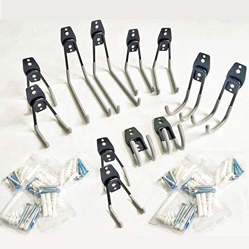 NETWAL Garage Hooks Heavy Duty 12 Pack, Steel Wall Mount Utility Double Hooks &Tools Hangers for Organizer,Ladders,Bicycles,Garden Tools-Orange