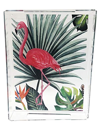 Idea Design Studio Clear Acrylic Animal Print Decorative Serving Tray (Flamingo, Large, 15.75 x 12 x 2.5 Inches)