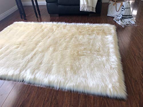 LAMBZY Faux Sheepskin Super Soft Hypoallergenic Square Area Rug Plush Fur Premium Shag (144", 365x365 cm, Cream)