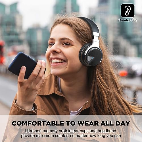 Active Noise Cancelling Headphones Bluetooth Headphones Wireless Headphones with Microphone Over Ear with Deep Bass, Comfortable, for Travel/Home/Office, 30 Hours Playtime, Black