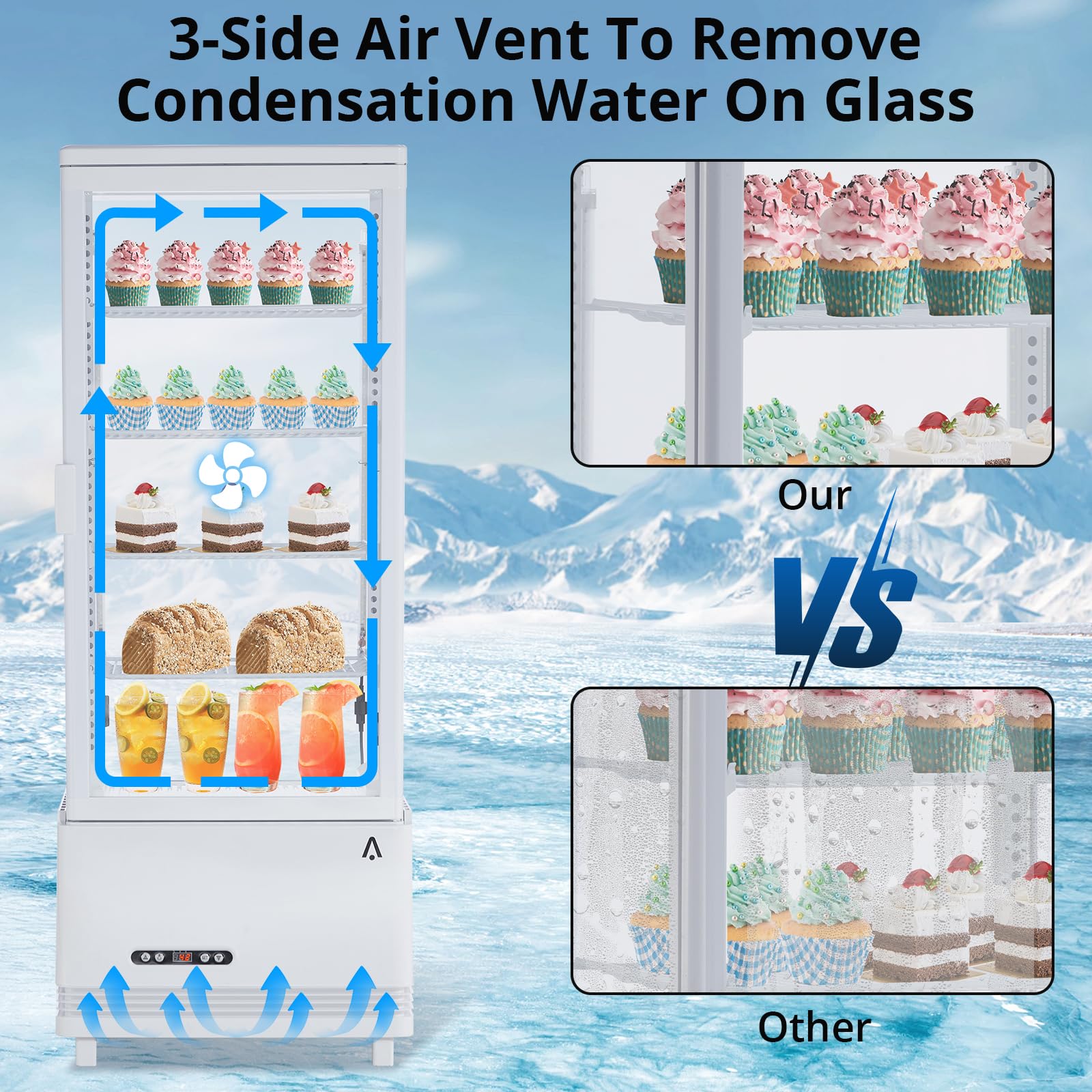ACONEE Commercial, 3.46 Cu.Ft. Refrigerator Display Case Countertop Fridge, Upright Beverage Merchandiser Adjustable Shelves, Interior Lighting, White