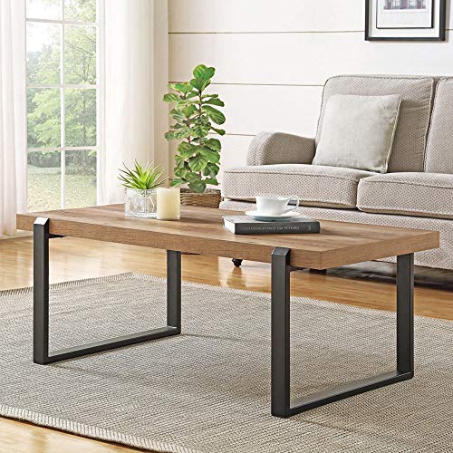 FOLUBAN Rustic Coffee Table,Wood and Metal Industrial Cocktail TableĀ for Living Room, 47 Inch Oak