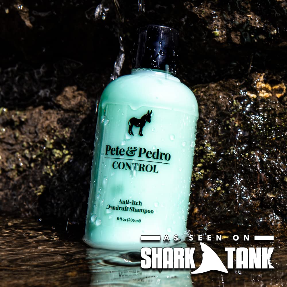 Pete & Pedro CONTROL Extra-Strength Dandruff & Anti-Itch Hair Shampoo - Men & Women | Medicated Treatment, Coal Tar, Peppermint, Tea Tree Oil For Dry Flakes & Itchy Scalp | Shark Tank Featured, 8.5 oz