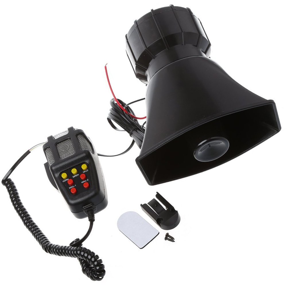GTP 100W 7 Tone Partol Car Truck Siren Emergency Sounds Electric Horn with Mic PA Microphone Speaker System Amplifier Megaphone Fire Ambulance Hooter Traffic Sound