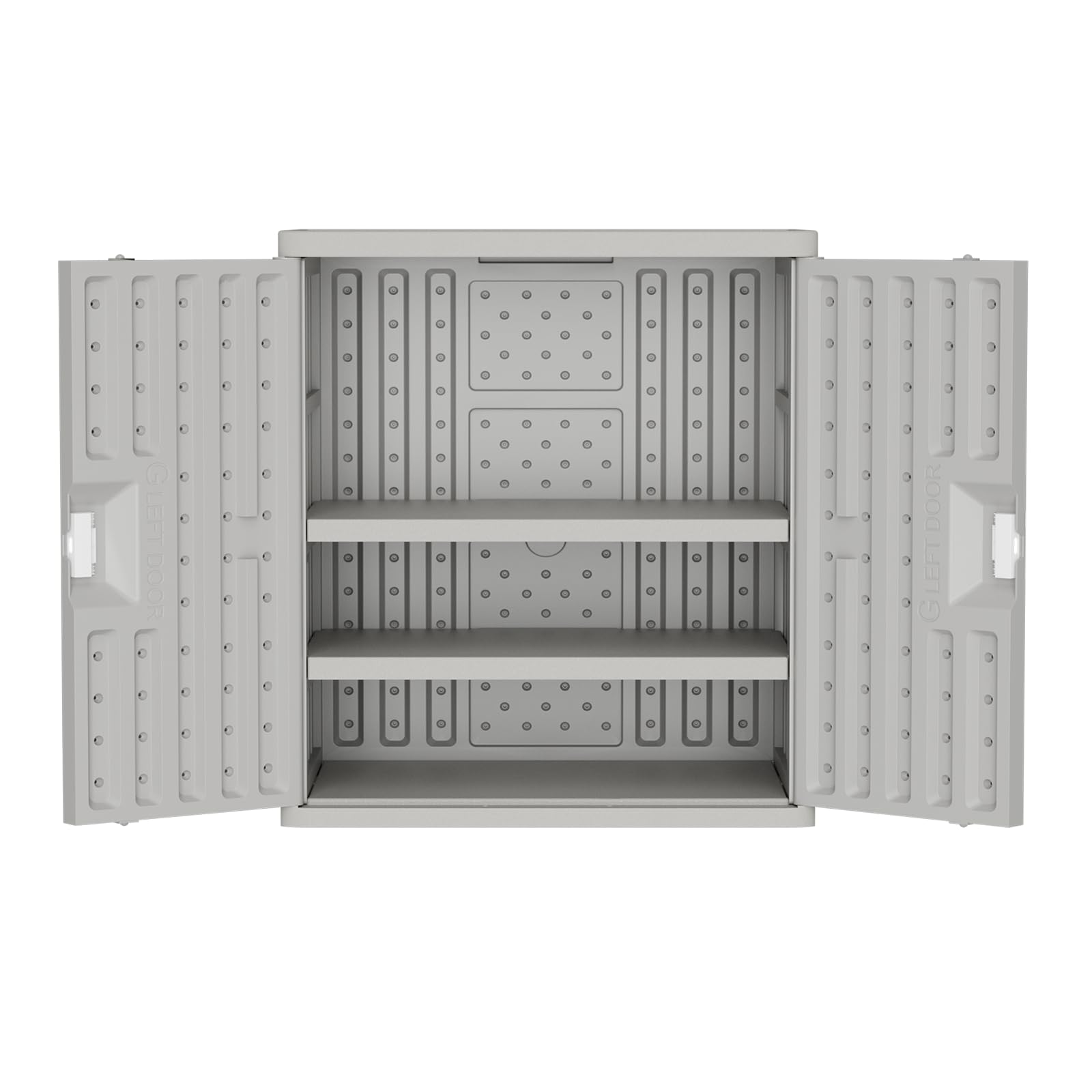 Amopatio Outdoor Storage Cabinet with 2 Shelves, Plastic Storage Cabinet Waterproof Storage Cabinet Patio Tools for Outdoor/Indoor Storage, 19.7" D x 29.5" W x35.4 H, Grey
