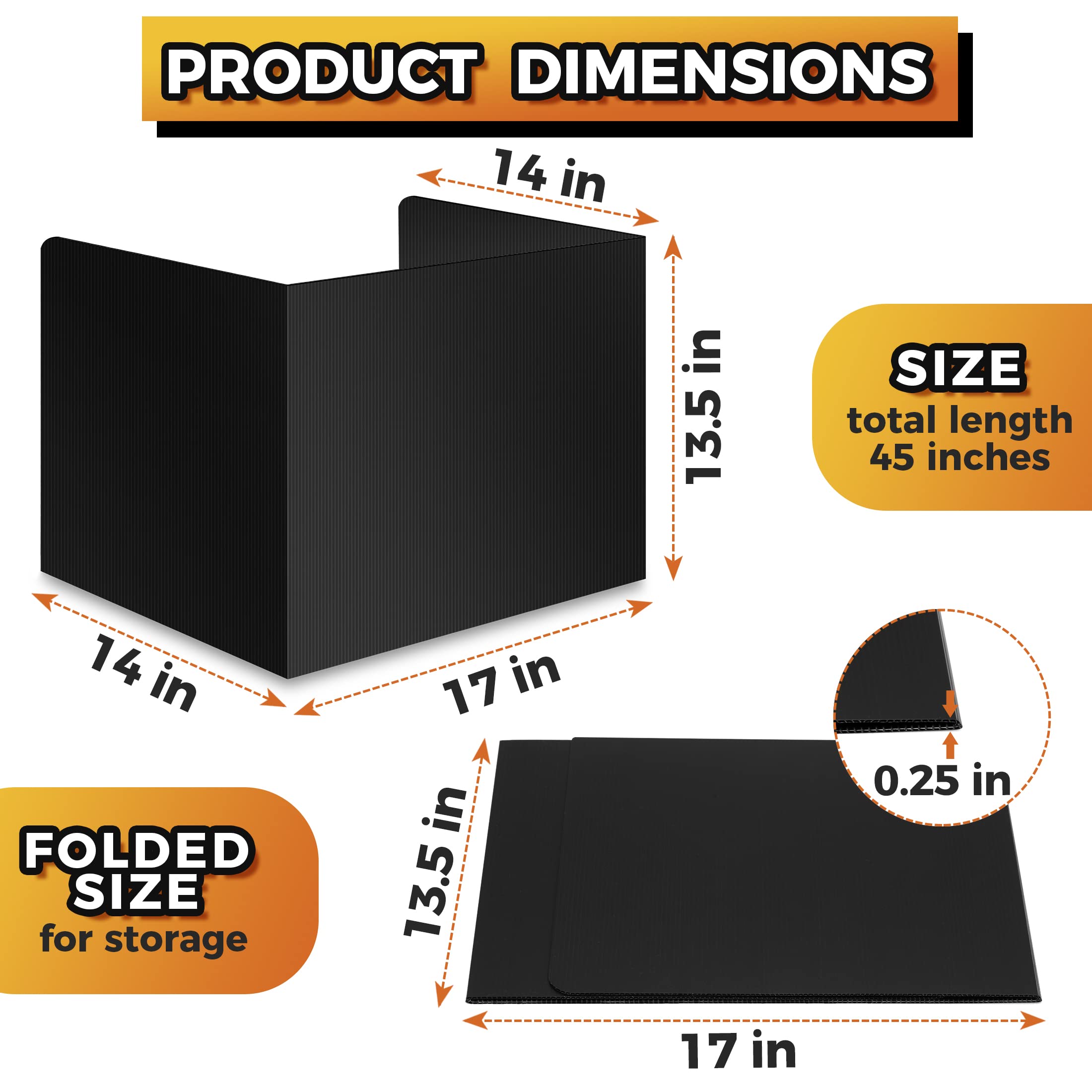 4-Pack Desk Dividers for Students - Durable & Waterproof Plastic Study Carrel Divider, Classroom Folders Teacher Supplies, Easy-to-Clean Plastic Privacy Shield Folder Boards for Student Desks, Black