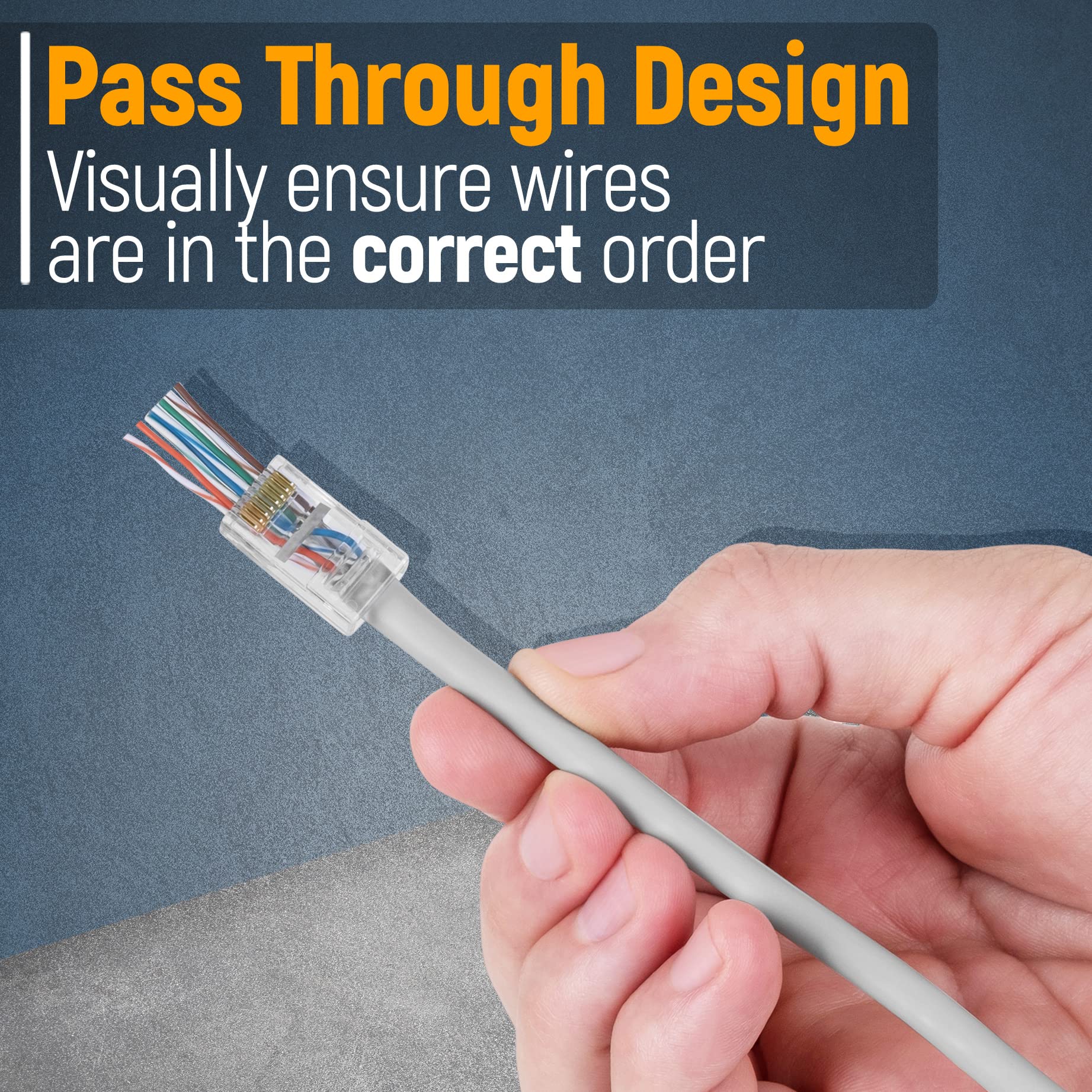 GTZ Cat6 RJ45 Pass Through Connector 100-Pack - EZ Cat 6 Pass Through RJ45 Connectors - cat 6 connectors - Ethernet Connector - Ethernet Plug - for Solid or Stranded UTP Network Cable