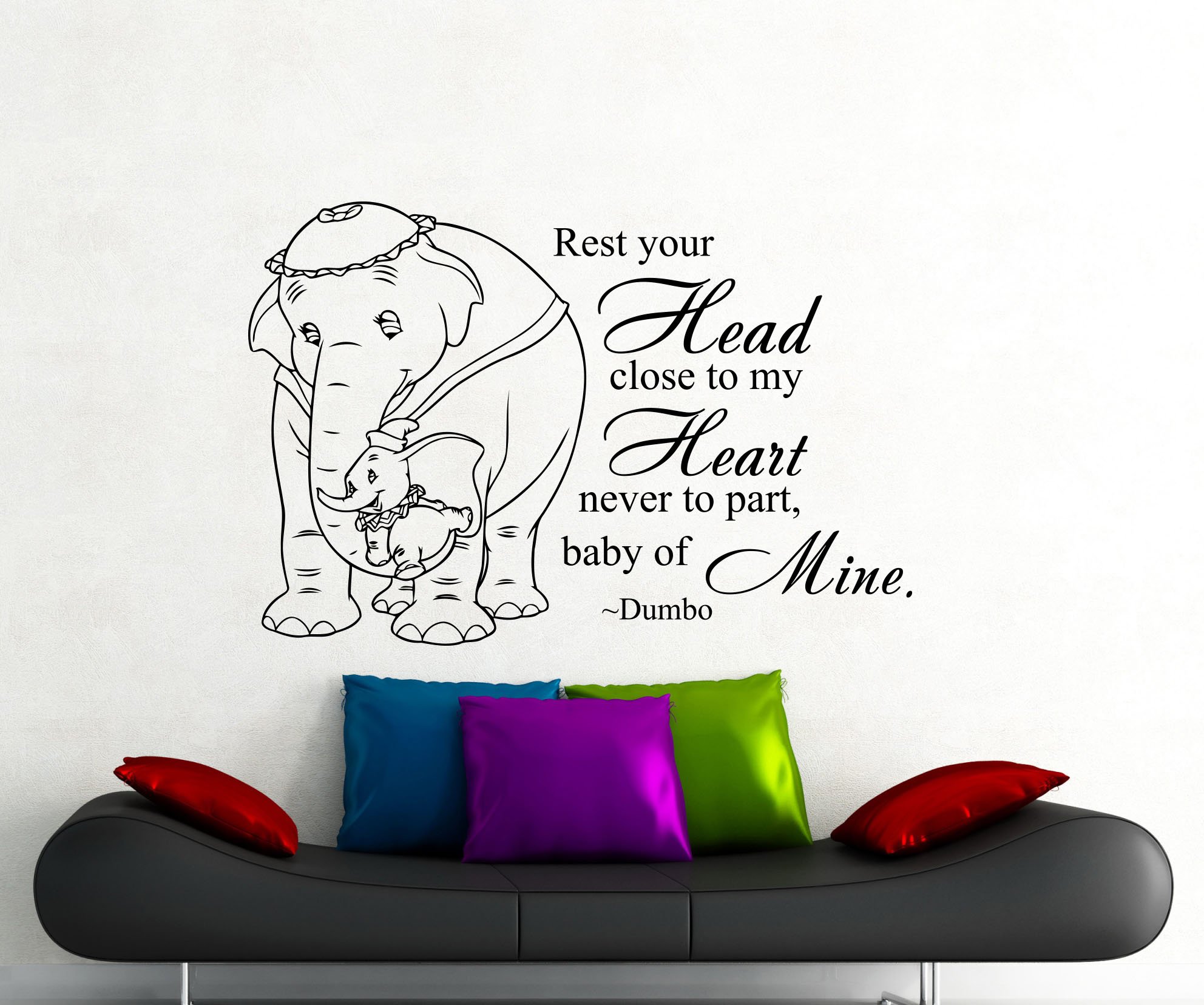 Elephant Quote Wall Decal Rest Your Head Close to My Heart Never to Part Baby of Mine Decor Vinyl Sticker Baby Lettering Kids Room Art Stencil Nursery Decor Mural Removable Poster 154ct
