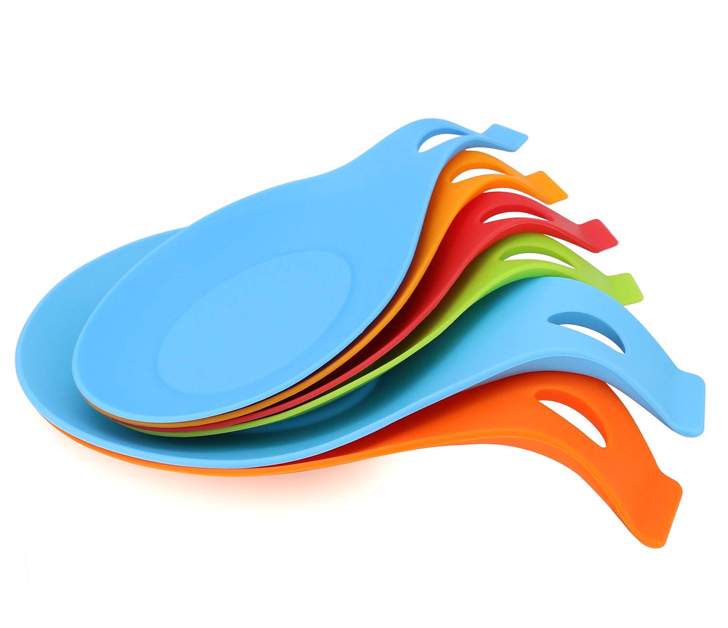 6 Pieces Set Kitchen Silicone Spoon Rest Heat Resistant Kitchen Utensil Rest Ladle Spoon Holder Colorful Spatula Holder Rest Kitchen Tool (2 Big and 4 Small Size)