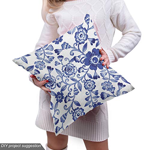 Lunarable Floral Fabric by The Yard, Swirl Flower Pattern Folk Russian Folk Cultural Petals Ornamental Image, Decorative Fabric for Upholstery and Home Accents, 3 Yards, Blue and White