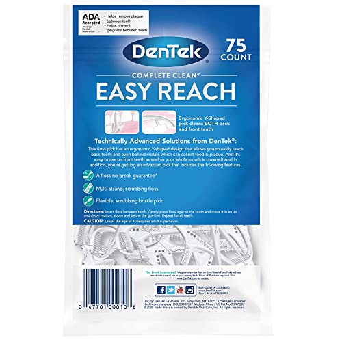 DenTek Complete Clean | Fresh Mint | Easy Reach Angled Floss Picks | No Break & No Shred Floss | 75 Each | Pack of 7